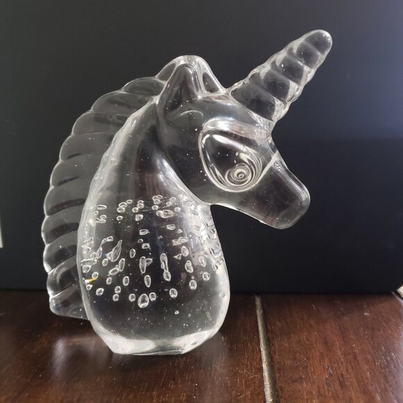 Unknown | Accents | Vintage Clear Glass Unicorn Paperweight Unicorn ...